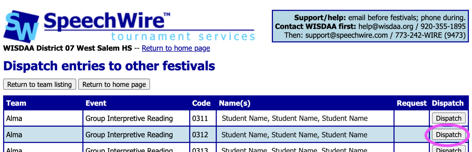 HS Speech: District SpeechWire Features – WISDAA Home